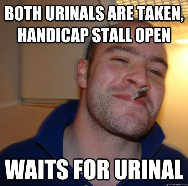 both urinals are taken, handicap stall open waits for urinal - Misc - quickmeme