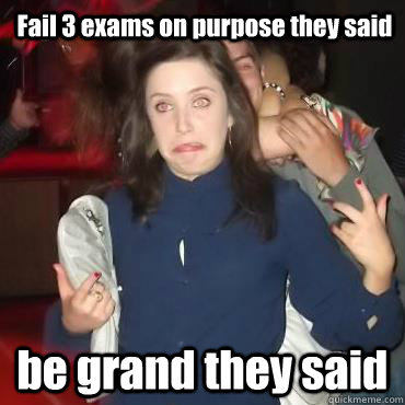 Fail 3 exams on purpose they said be grand they said - Andrea Quinn - quickmeme