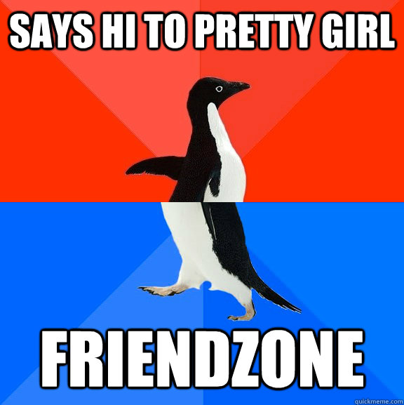 says hi to pretty girl friendzone - Socially Awesome Awkward Penguin - quickmeme