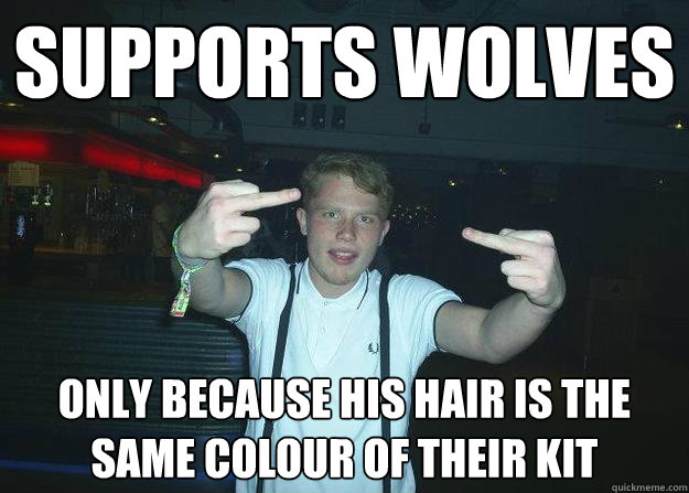 Supports Wolves only because his hair is the same colour of their kit - Jay the wolf - quickmeme