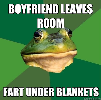 Boyfriend leaves room Fart under blankets - Foul Bachelor Frog - quickmeme