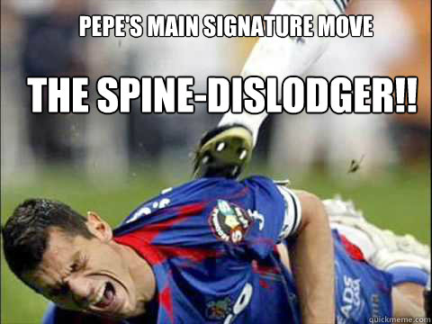 Pepe's main signature move THE SPINE-dislodger!! - pepe ouch - quickmeme