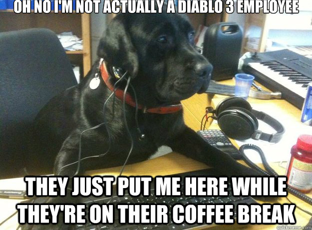 Oh no I'm not actually a Diablo 3 employee They just put me here while they're on their coffee ...