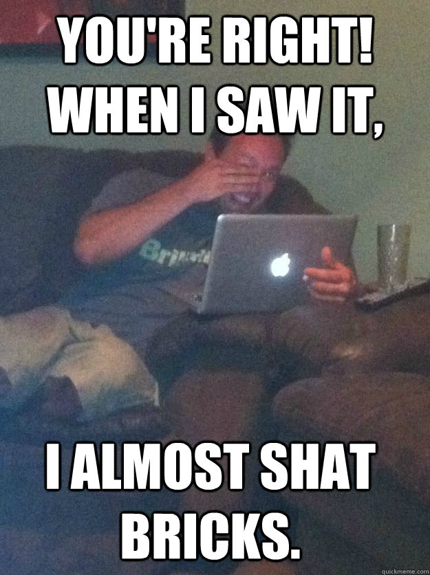YOU'RE RIGHT! WHEN I SAW IT, I ALMOST SHAT BRICKS. - Misc - quickmeme
