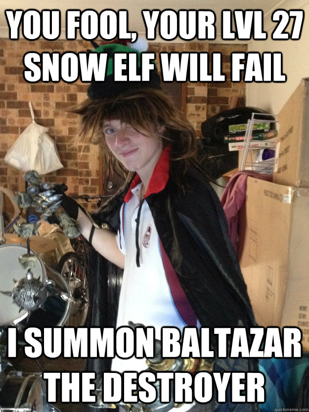You Fool, Your lvl 27 snow elf will fail I SUMMON BALTAZAR THE DESTROYER - RPG DEAN - quickmeme