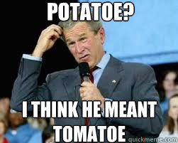 Potatoe? I think he meant Tomatoe - Baffled Bush - quickmeme