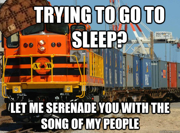 Trying to go to sleep? Let me serenade you with the song of my people - Scumbag Tigerland Train ...