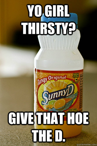 Yo girl thirsty? Give that hoe the d. - Sunny D - quickmeme