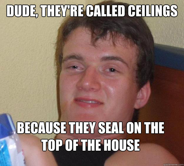 Dude, they're called ceilings because they seal on the top of the house - Misc - quickmeme