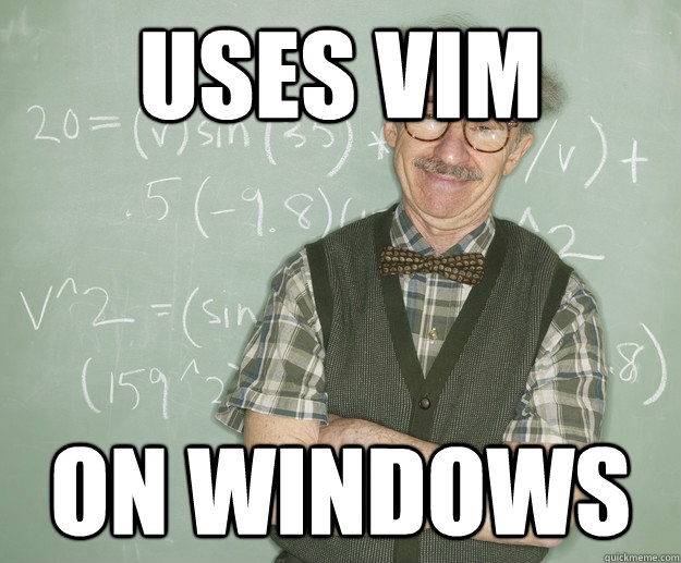 uses vim on windows - Half-Geek Professor - quickmeme
