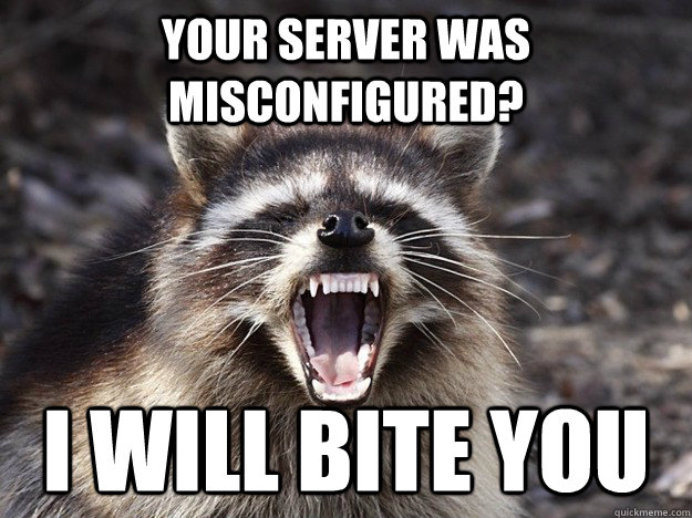 Your server was misconfigured? I will bite you - Rabid racoon - quickmeme